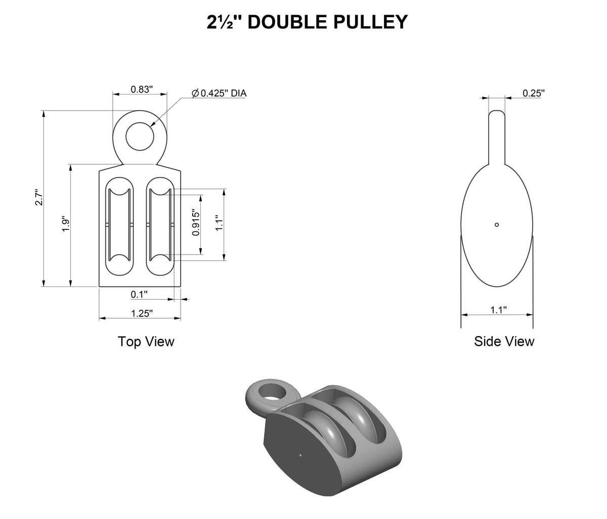 2.5 Inch Polished Brass Double Pulley – Yacht Cleats